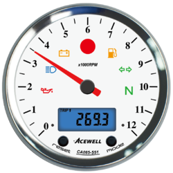 95mm tachometer 12000rpm white face digital speedometer chrome alloy ...